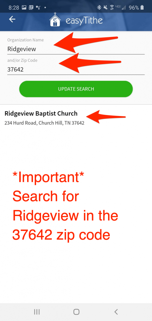 EasyTithe App – Ridgeview Baptist Church